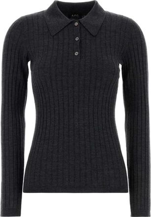 A.P.C. A.p.c., Femme, Pulls, Gris, Taille: 36 FR Pull Polo &agrave; Fines C&ocirc;tes