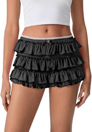 Generic Mini bloomer en dentelle multicouche à volants pour femme - Short à volants élastique à taille basse - Short Lolita floral Y2K - Short sexy pour garço