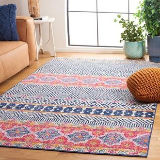 Safavieh Boho Teppich für Wohnzimmer, Esszimmer, Schlafzimmer - Madison Collection, Kurzer Flor, Marine und Elfenbein, 155 X 229 cm