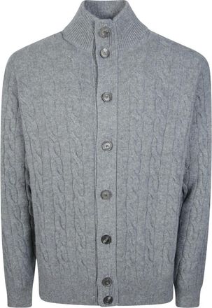 FILIPPO DE LAURENTIIS Bomber Treccia Col &agrave; Pieds Boutonn&eacute; - Homme - Pulls - Gris - Taille: XL