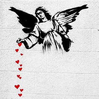 Homemania Wandbild, inspiriert von Autors Banksy Engel, Dekoration, Heim-Wandkunst, bedruckt, Digitaldruck, Rahmen, mehrfarbig, Holz, Baumwolle, 60 x 60 x 3 cm