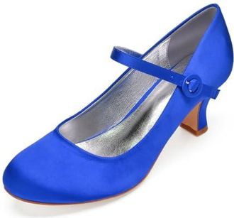 Generic Femme &Eacute;l&eacute;gant Chaussures De Mari&eacute;e Et&eacute; Rond Talons Bas Mariage Soir&eacute;e Chaussures Femmes 6.5Cm,Bleu,42 EU