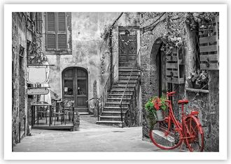 Arttor Poster ohne Rahmen Deko 100x70cm Rot Fahrrad Allee Wandposter Art Prints Wanddeko Bild Wand Kunstdruck Wandbilder Dekoration Wohnzimmer Schlafzimmer K