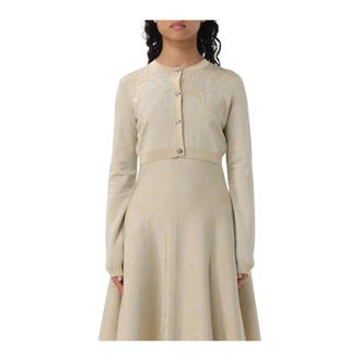 Versace Femme, Pulls, Beige, Taille: 34 FR V Gilet Court en Tricot Jacquard Int&eacute;gral