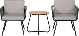 OUTSUNNY Ensemble bistro de jardin 2 places 3 pièces style contemporain coussins gris acier époxy noir résine filaire grise