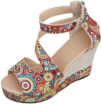 Generic Sandales dété pour femme, taille 38, robe compensée, chaussures de marche antidérapantes, tendance, respirantes, confortables, chaussures décontractée