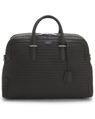 HUGO BOSS Weekender Ledertasche mit Flechtmuster und Schloss in