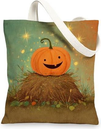 Generic Sacs fourre-tout en toile motif citrouille, sacs réutilisables, motifs dHalloween fantaisie, légers et lavables pour salle de sport, voyage, pique-niq