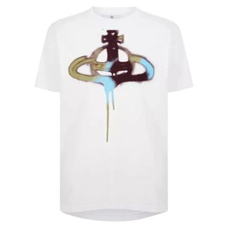 Vivienne Westwood Femme, Tops, Blanc, Taille: 38 FR T-shirt Blanc à Motif Orbe Multicolore
