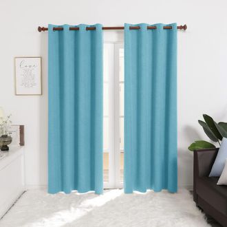 Deconovo Vollverdunklungsvorhänge Leinenoptik Gardinen 100% Blickdicht Wohnzimmer Thermovorhang mit Ösen Blau 180x140 cm 2er Set