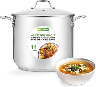 Nutrichef Marmite en Acier Inoxydable-11 Litres-Marmite Inox-Acier Inoxydable de Qualit&eacute; Alimentaire-Induction Lourde-Faitout-Grande Casserole avec Couvercle Tr