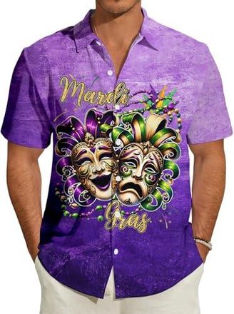 Generic Chemise hawa&iuml;enne boutonn&eacute;e &agrave; manches courtes pour homme, lavande, 5XL