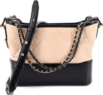 Chanel Gabrielle with Logo Handle Quilted Aged Calfskin Medium hobo bag - Nude