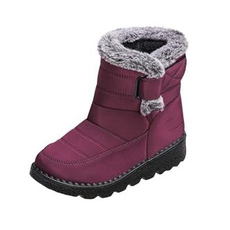 Generic Bottes dhiver chaudes doubl&eacute;es pour femme - &Eacute;l&eacute;gantes - Couleur unie - Semelle &eacute;paisse antid&eacute;rapante - Confortable - &Agrave; enfiler - Bottes mi-mollet, bor