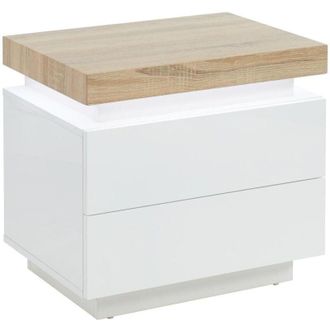 Vente-Unique Vente-unique - Table de chevet - 2 tiroirs - mdf Laqué - Avec LEDs - Coloris : Blanc et chêne - halo ii