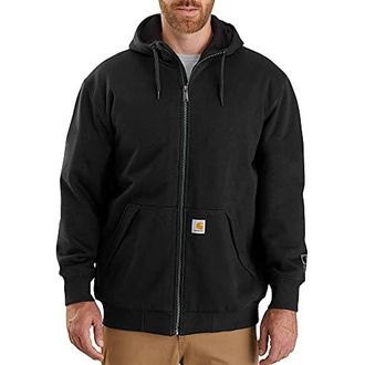 Carhartt Work in Progress Mens Rain Defender Loose Fit Midweight Thermal-Lined Full-Zip Sweatshirt, Black, X-Large