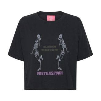 One Teaspoon Femme, Tops, Bleu, Taille: 34 FR T-shirt Graphique Bleu Marine Coton Bio