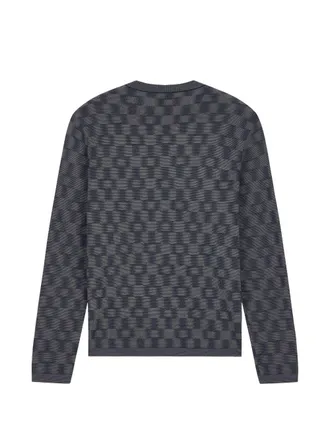 Emporio Armani Virgin Wool Optical Knit Sweater - Navy