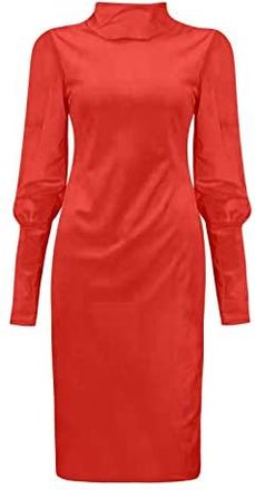 Generic Robes amincissantes 2026 pour dames, couleur unie, col haut, manches longues, d&eacute;contract&eacute;, enveloppant, hanche, automne hiver, Rouge, XL