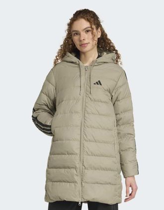 adidas adidas Performance - Essentials - Leichter Daunenparka mit Climawarm-Technologie, Kapuze und 3-Streifen in Silber-Kiesel