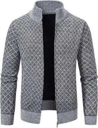 Generic Veste isolante épaisse pour homme Col montant Fermeture éclair Plaid Polaire Cardigan Pull Cardigan, Gris clair 9, L