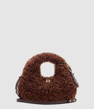 Ganni Sac Hobo Mini Curl Fur Demitasse