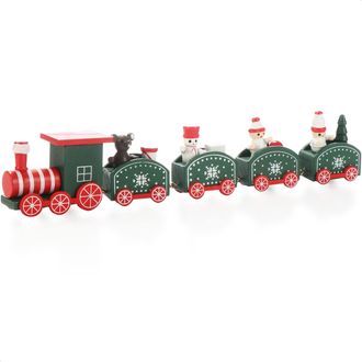 Com-Four Weihnachtszug mit Vier Anhängern aus Holz - dekorativer Christmaszug - weihnachtliche Tischdekoration - Holzeisenbahn (Holz 1x - Grün)