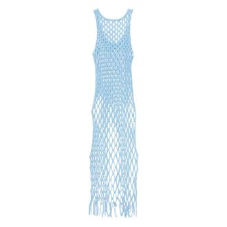 CHRISTOPHER ESBER Femme, Maillots de bain, Bleu, Taille: 36 FR Robe &agrave; franges en maille ajour&eacute;e