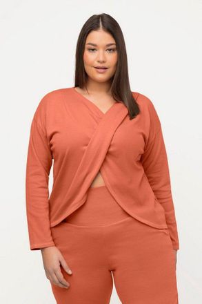 Ulla Popken Longsleeve Yoga-Shirt drapiert V-Ausschnitt Langarm