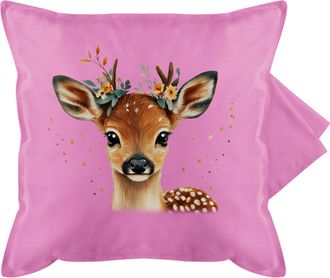 Shirtracer Kissenbezug - Kissen - S&uuml;&szlig;es REH mit Blumen Tracht Hirsch Geschenke Waldtier Geschenk Rehkitz I Volksfest - 50 x 50 cm - Pink - jagdmotiv kissenbez&uuml;ge