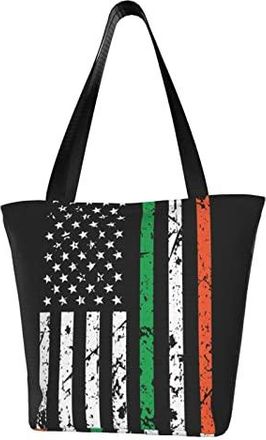 AOOEDM Drapeau am&eacute;ricain en d&eacute;tresse irlandais sac fourre-tout r&eacute;utilisable femmes sac &agrave; main d&eacute;contract&eacute; sacs &agrave; bandouli&egrave;re pour faire les courses &eacute;picerie 