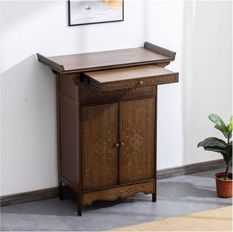 Generic Altartisch, Buddha-Nische im chinesischen Stil mit Stauraum, buddhistischer Altarschrank aus Bambus mit Auszugsfach und Schublade f&uuml;r Zuhause oder Tem
