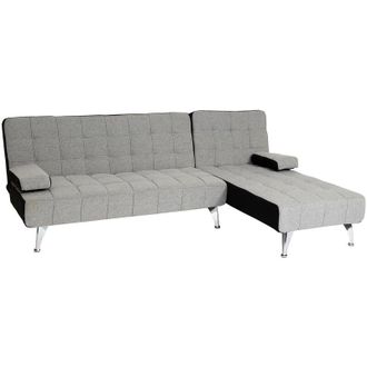 Hhg Schlafsofa 729, Couch Ecksofa Sofa, Liegefl&auml;che links/rechts Schlaffunktion 236cm Stoff/Textil hellgrau, schwarz