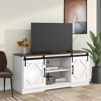 Generic TV Schrank Lowboard Sideboard Entertainment Center mit Schiebetueren und verstellbaren Regalen Medienkonsole mit Stabiler Rahmenstruktur grosser Tragk
