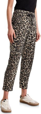Street One Damen A379200 Loose Fit Hose mit Leo-Print, Schwarz, 44