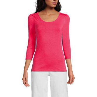 Lands End Baumwolle/Modal-Shirt mit Ballettausschnitt und 3/4-Puff&auml;rmeln, Damen, Gr&ouml;&szlig;e:40-42 regular, Pink, Elasthan/Baumwoll-Mischung, by Lands End