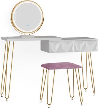 Vicco Coiffeuse Bella, Blanc, 120 cm avec éclairage led et tabouret