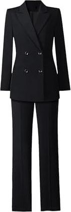 Generic Ensemble blazer veste et pantalon pour femme 2 pièces, Ensemble 2 pièces noir, XL