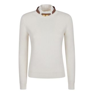 Elisabetta Franchi Femme, Pulls, Blanc, Taille: 40 FR Pull Blanc Col Montant Aw25