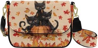 Hugs Idea Sac à main à bandoulière en cuir pour femme, sac à main tendance, Feuille dérable chat noir, Taille unique