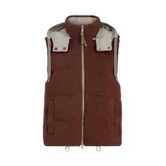 Brunello Cucinelli Femme, Vestes, Rouge, Taille: 38 FR Dazzling Cotton English Rib Knit Down Vest