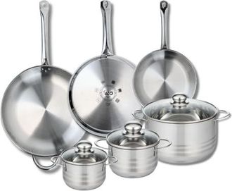 Fackelmann ELO 9886750 Batterie de cuisine 6 pièces, Ensemble de 3 Poêles de cuisson 24, 28 et 32 cm et 3 faitouts 14, 16 et 24 cm Elo Profi Brillant, inox, indu