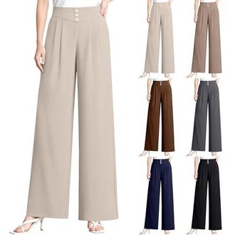 Generic Pantalon large taille haute pour femme, pantalon droit drap&eacute; flatteur, pantalon d&eacute;contract&eacute; &agrave; enfiler, pantalon polyvalent confortable pour femme, pan
