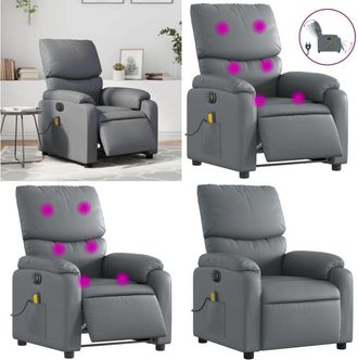 vidaXL Massagesessel Elektrisch Grau Kunstleder - Massage Sessel - Elektrischer Recliner - Fernsehsessel - Relaxsessel - Bequeme Lounge Chair - Home & Living