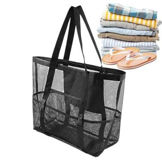 Generico Grand sac de plage en maille, imperm&eacute;able, 41,5 x 20 x 39,5 cm, r&eacute;sistant au sable avec 8 poches, sac &agrave; bandouli&egrave;re de march&eacute;, sac de rangement pour p