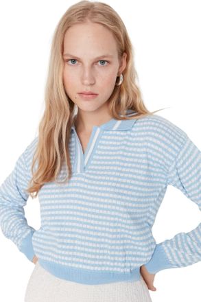 Trendyol Trendyol Damen Strickpullover mit Polokragen, Schwarz Sweatshirt, blau, Small