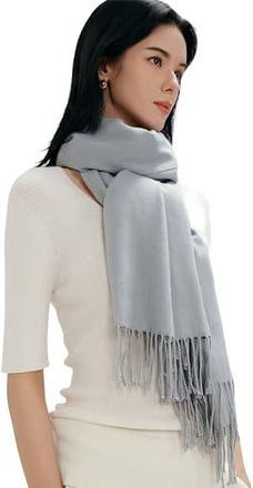 Maamgic Echarpe Femme Hiver Cachemire Grosse Echarpe Poncho Chaude Foulard Grande Ch&acirc;Le Scarf Idee Cadeau Femme Coton Multicolore avec Franges 200 &times; 70 cm Gri