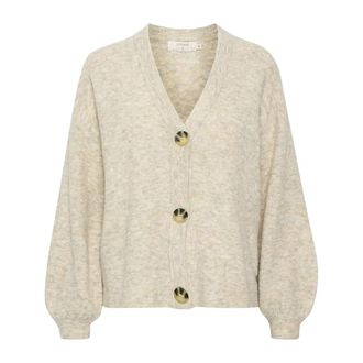 Cream Oversized Strickjacke mit Puff&auml;rmeln - - Knitwear - Damen - Beige - XS