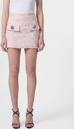 Philipp Plein Mini-jupe crayon en tweed &agrave; taille haute avec boutons bijoux