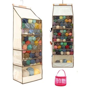 Generic Garn-Aufbewahrungstasche, gro&szlig;e Kapazit&auml;t for Aufh&auml;ngen von Garn, Organizer mit 4 durchsichtigen F&auml;chern mit Rei&szlig;verschluss und 3 seitlichen Taschen f